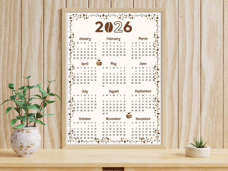 2026 Coffee Theme Calendar Printable • Minimalist Neutral Wall Art ...
