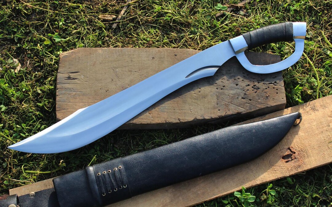 Hand-forged\ Real Working\ Machete Sword \ Knuckle Guard\ Leather ...