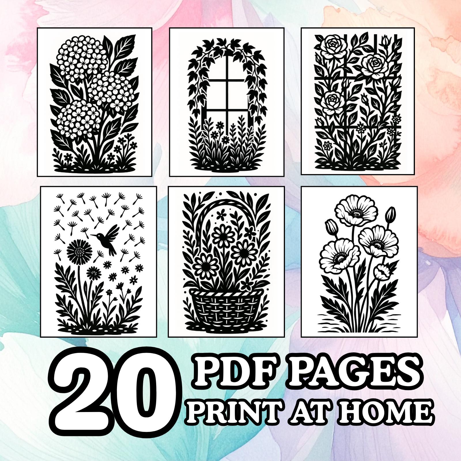 Monochrome Coloring Book Pages, Winter Scenes, Botanical and Modern Art ...