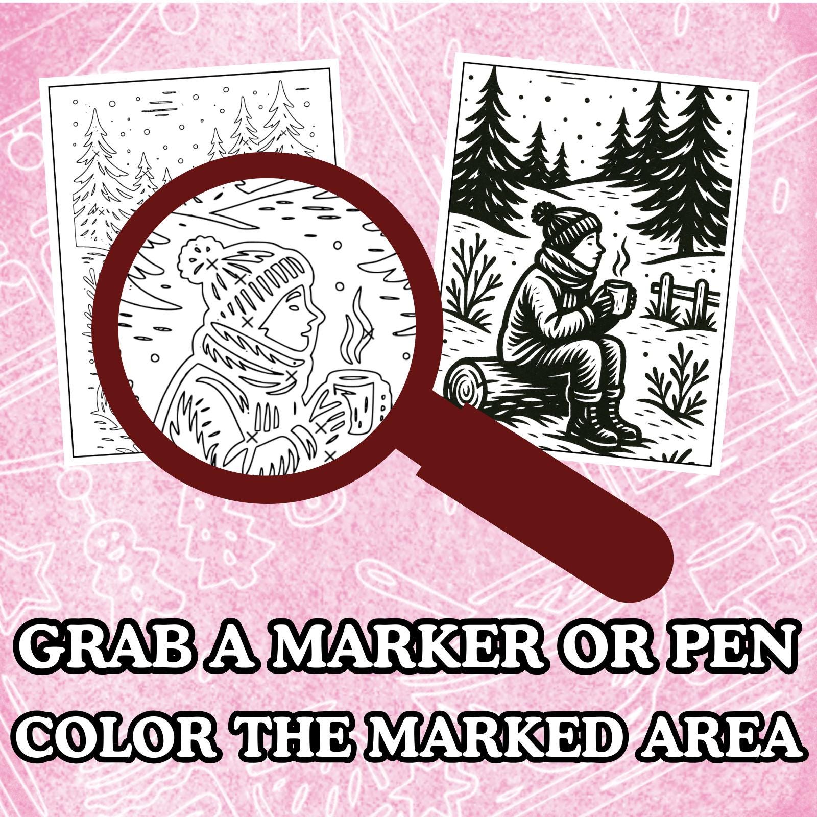 Monochrome Coloring Book Pages, Cozy Winter Illustration Designs, One ...
