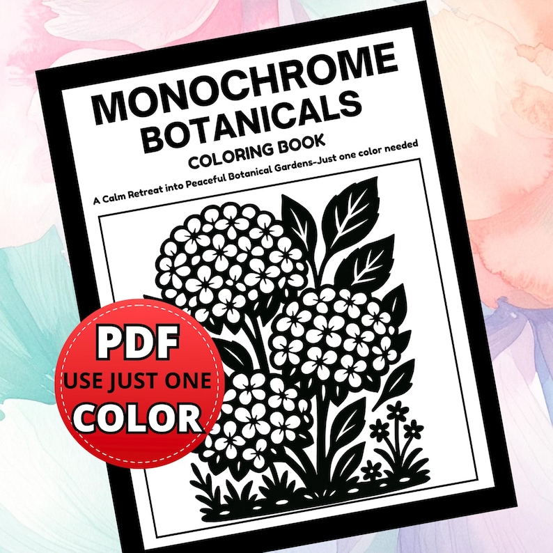 Monochrome Botanical Coloring Book, Floral Nature Illustration Designs ...