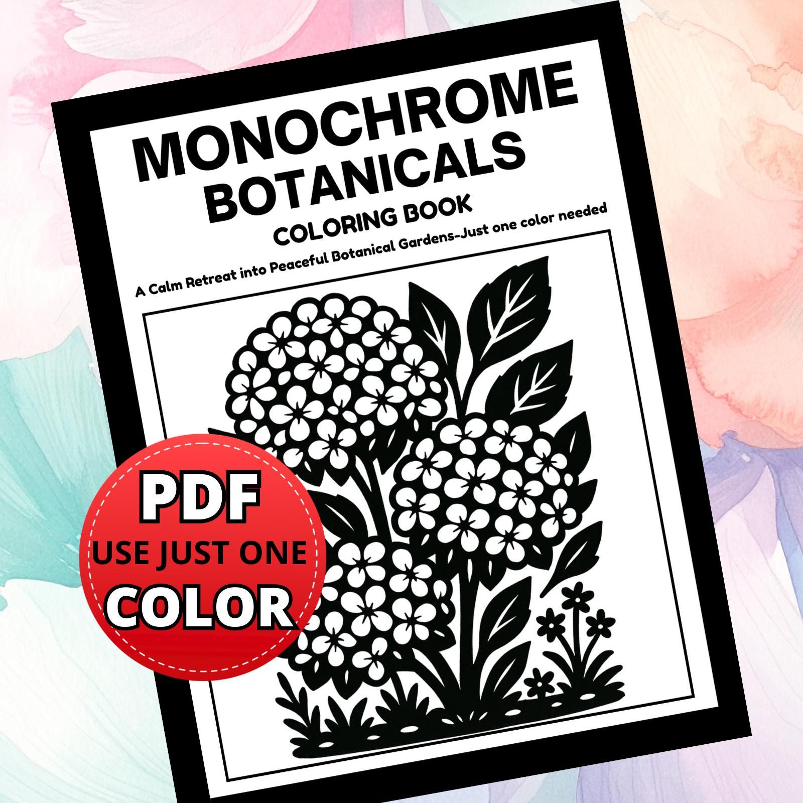 Monochrome Coloring Book Pages, One Color Coloring, Botanicals | Flower ...