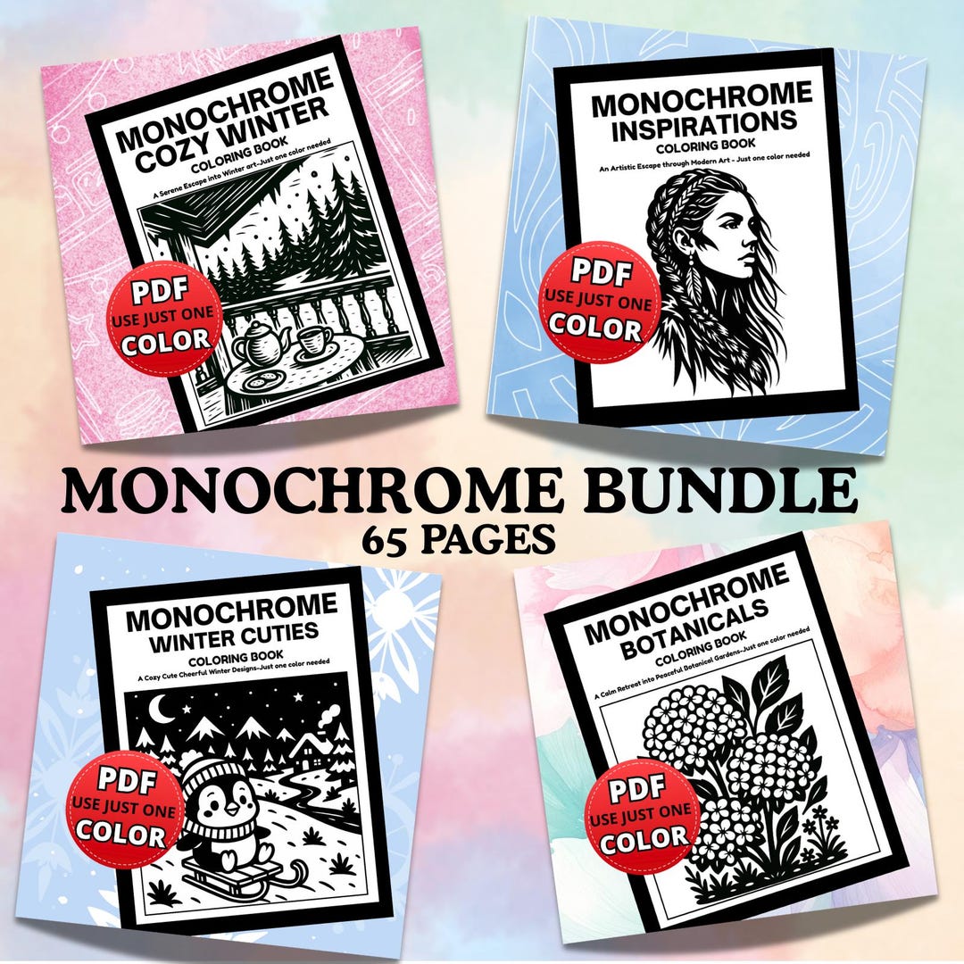 Monochrome Coloring Book Pages, Winter Scenes, Botanical and Modern Art ...