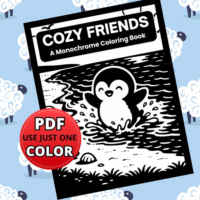 Hygge Animals Coloring Book, Monochrome Designs (PDF PNG Downloadable ...
