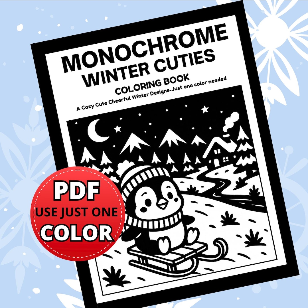Monochrome Coloring Book Pages, Winter Hygge Illustration Designs, One ...