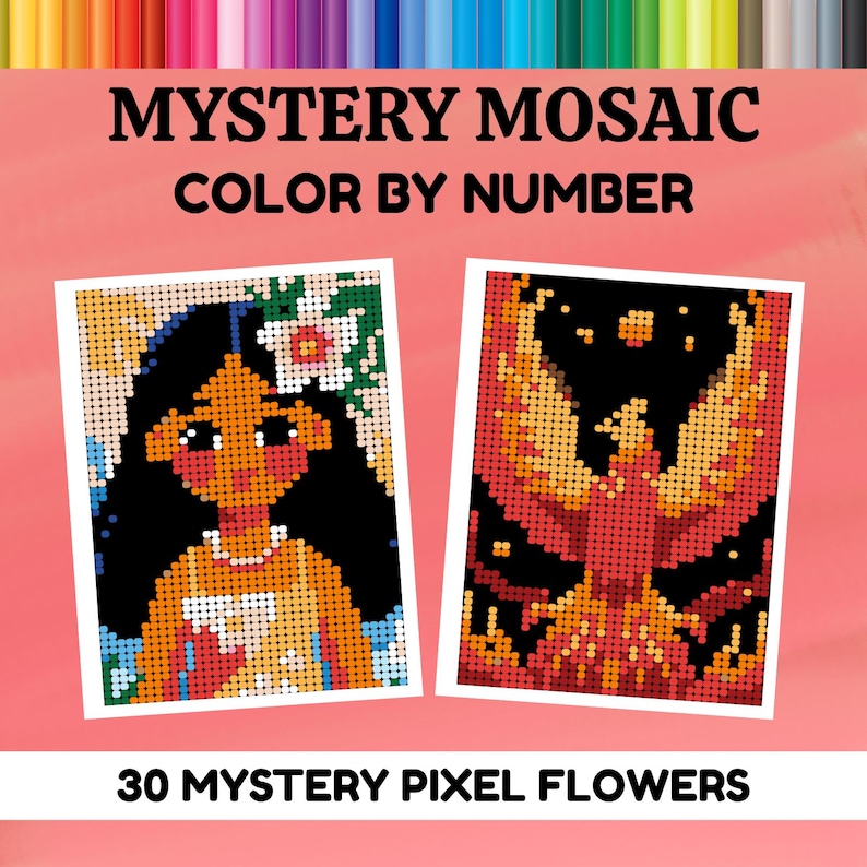 Mystery Pixel Art Color by Number: 100 Mosaics Designs PDF - Etsy