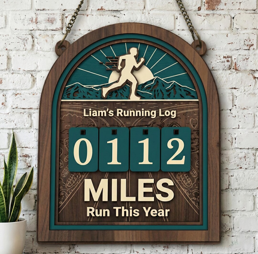 Custom Running Mileage Tracker, Personalized Wooden Mile Counter Sign ...
