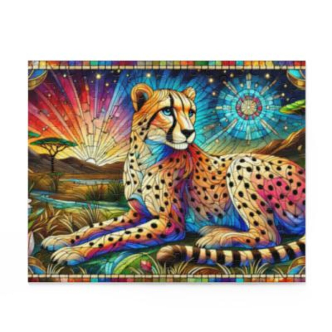 Celestial Chase – Stained Glass Cheetah Puzzle - Etsy