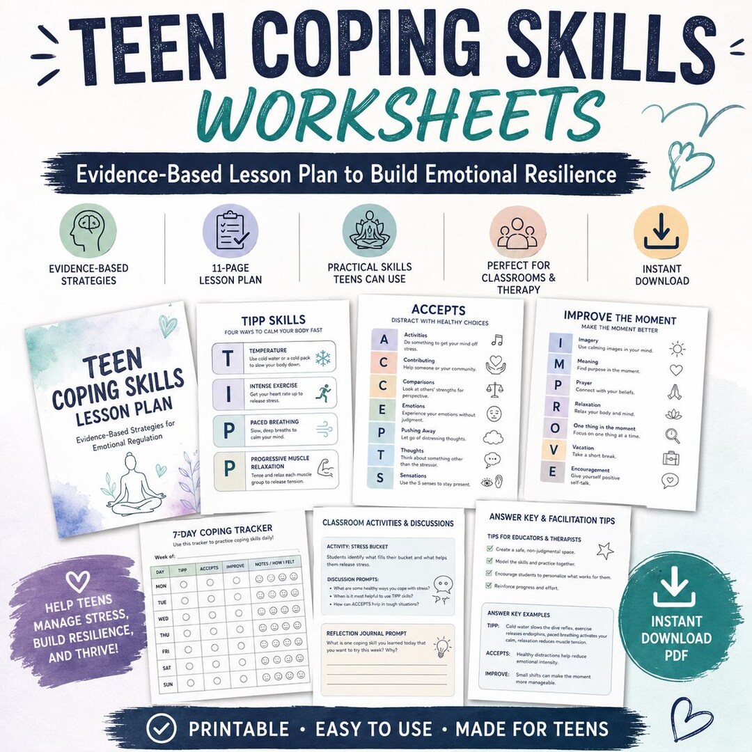 Teen Coping Skills Bundle 2 Lesson Plan Versions Worksheet Package - Etsy