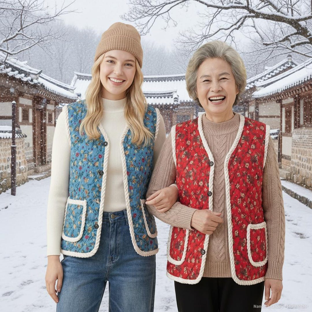Korean Quilted Grandma Vest | Retro Floral Padded Kimjang Styleㅣk ...