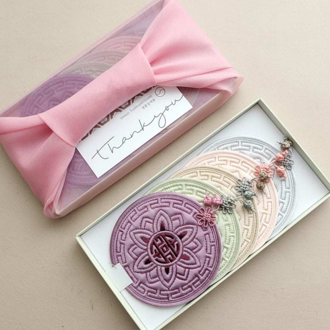 Korean Lucky Symbol Coaster Set | Quilted Lotus, Bojagi Gift Wrap - Etsy