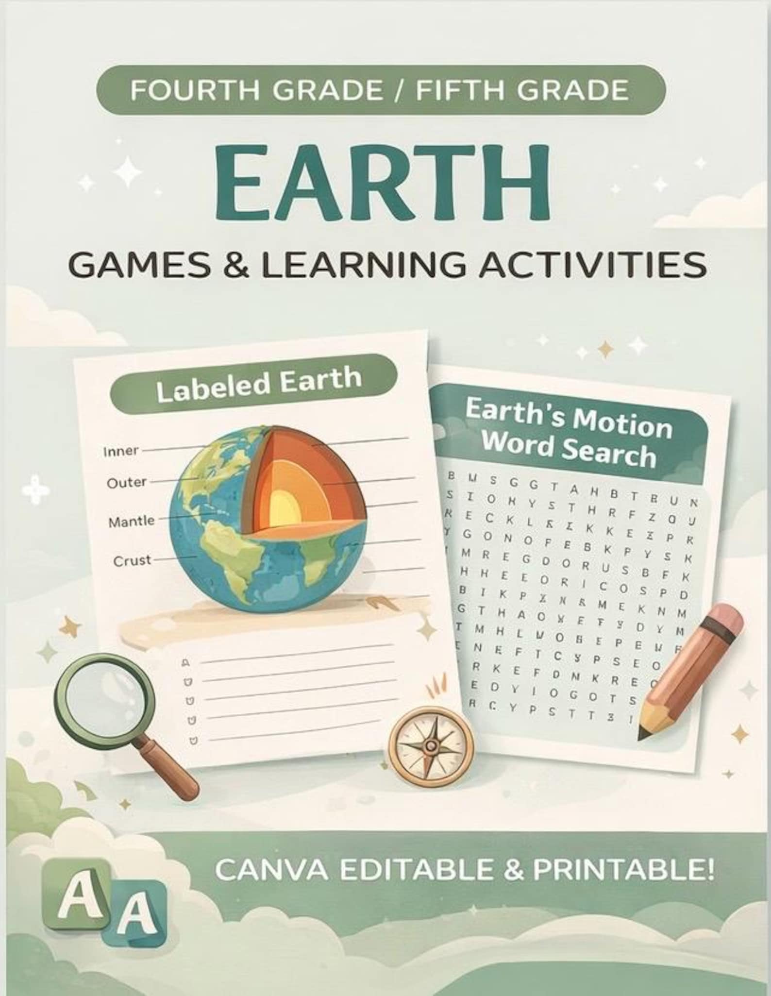 Earth Science Games for 4th-5th Grade, Printable & Canva Editable PDF ...