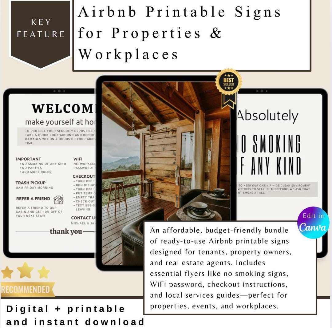 Airbnb Printable Signs | Budget Friendly Under 5 Dollars | for Tenants ...