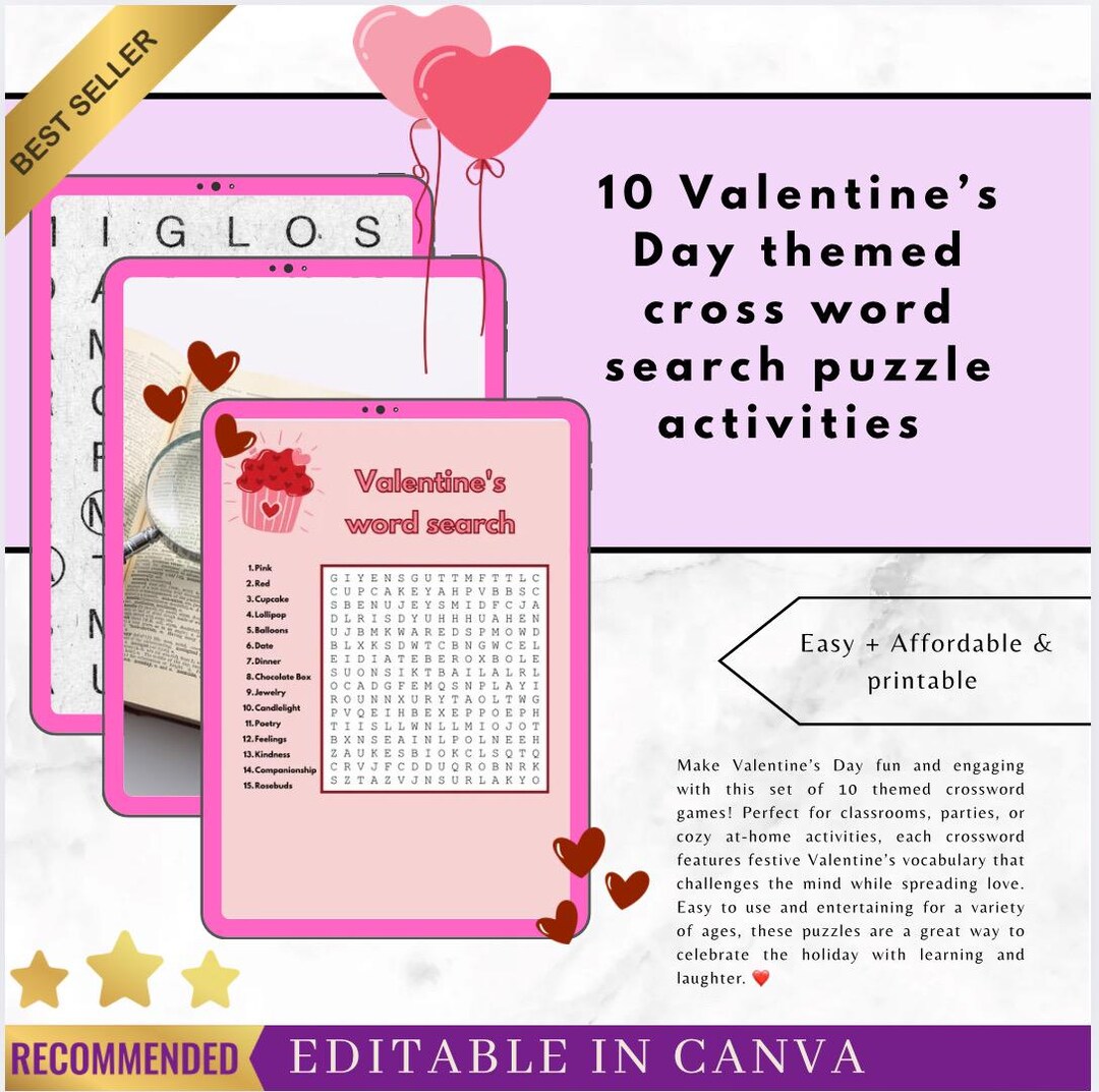 Crucigramas imprimibles de San Valentín a bajo costo – 10 juegos de San ...