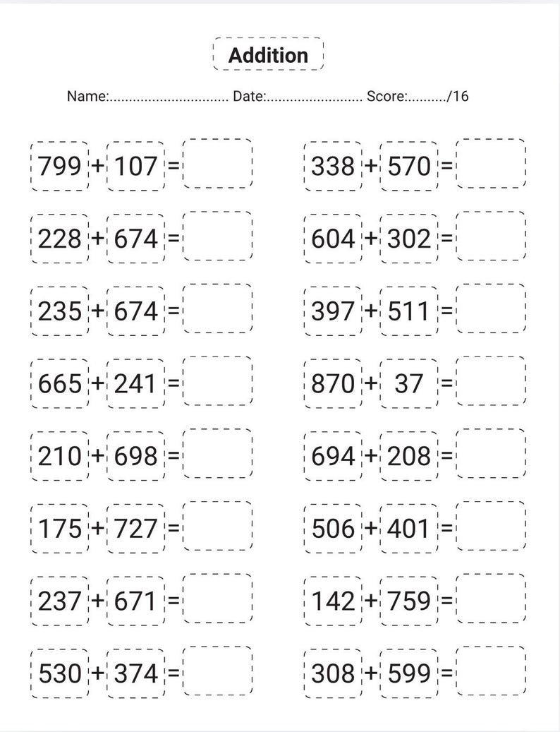 100+ Math Addition Worksheets for Kids & Students | Printable Practice ...