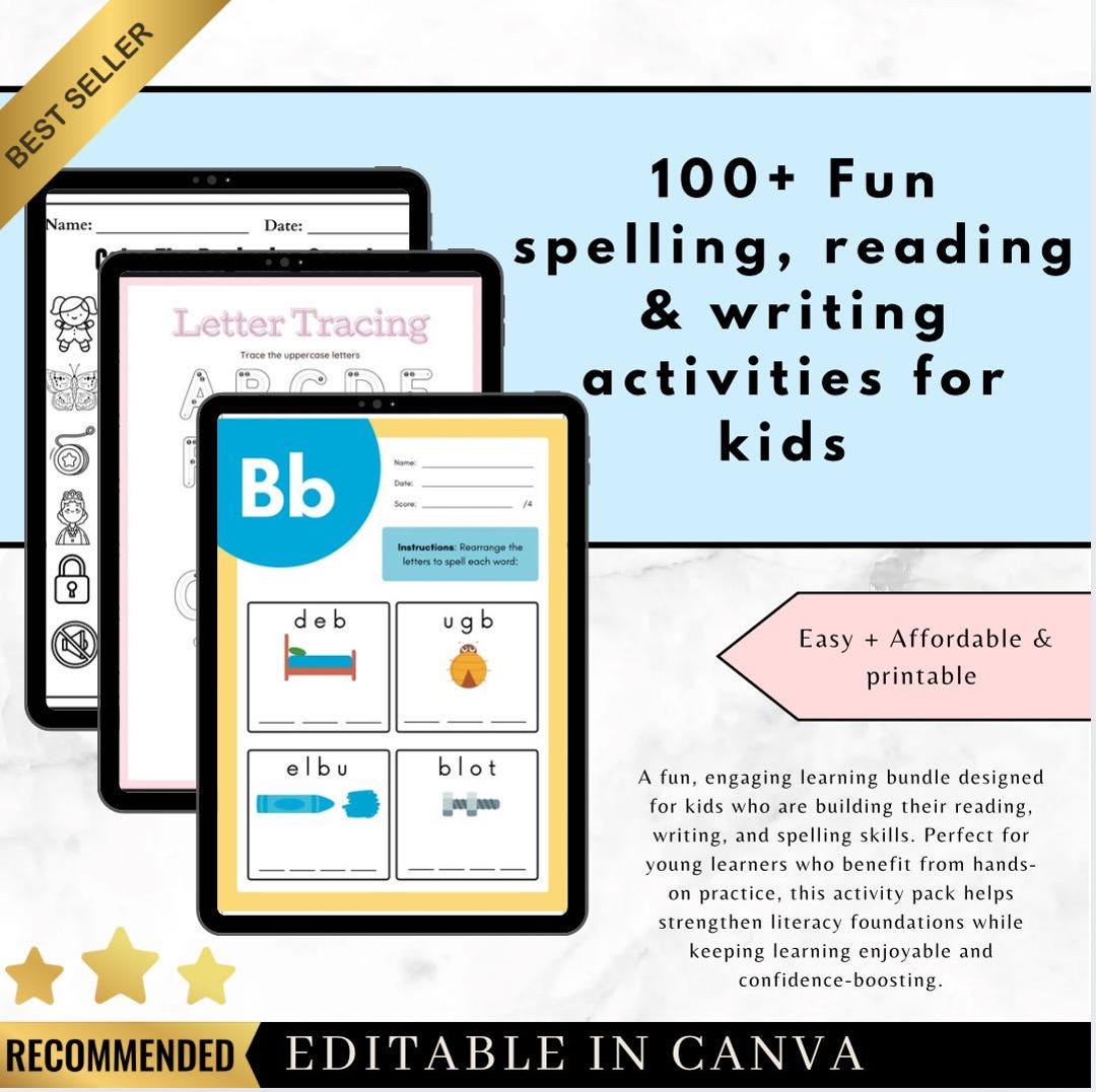 Language Arts Activity Bundle Printable, Reading Writing Spelling ...