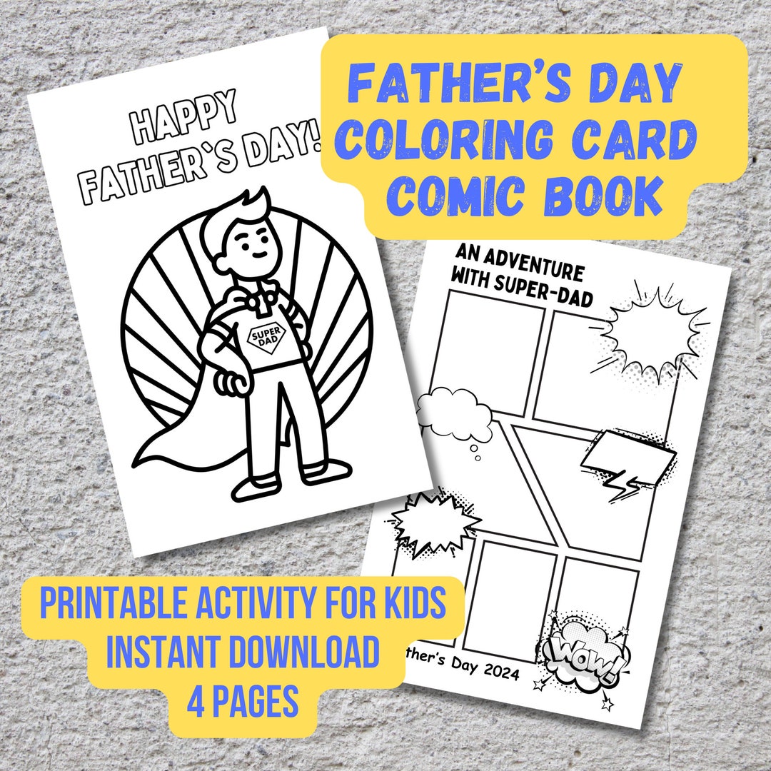 Father’s Day Coloring Card Comic Book 4 Pgs Printable Instant Download ...
