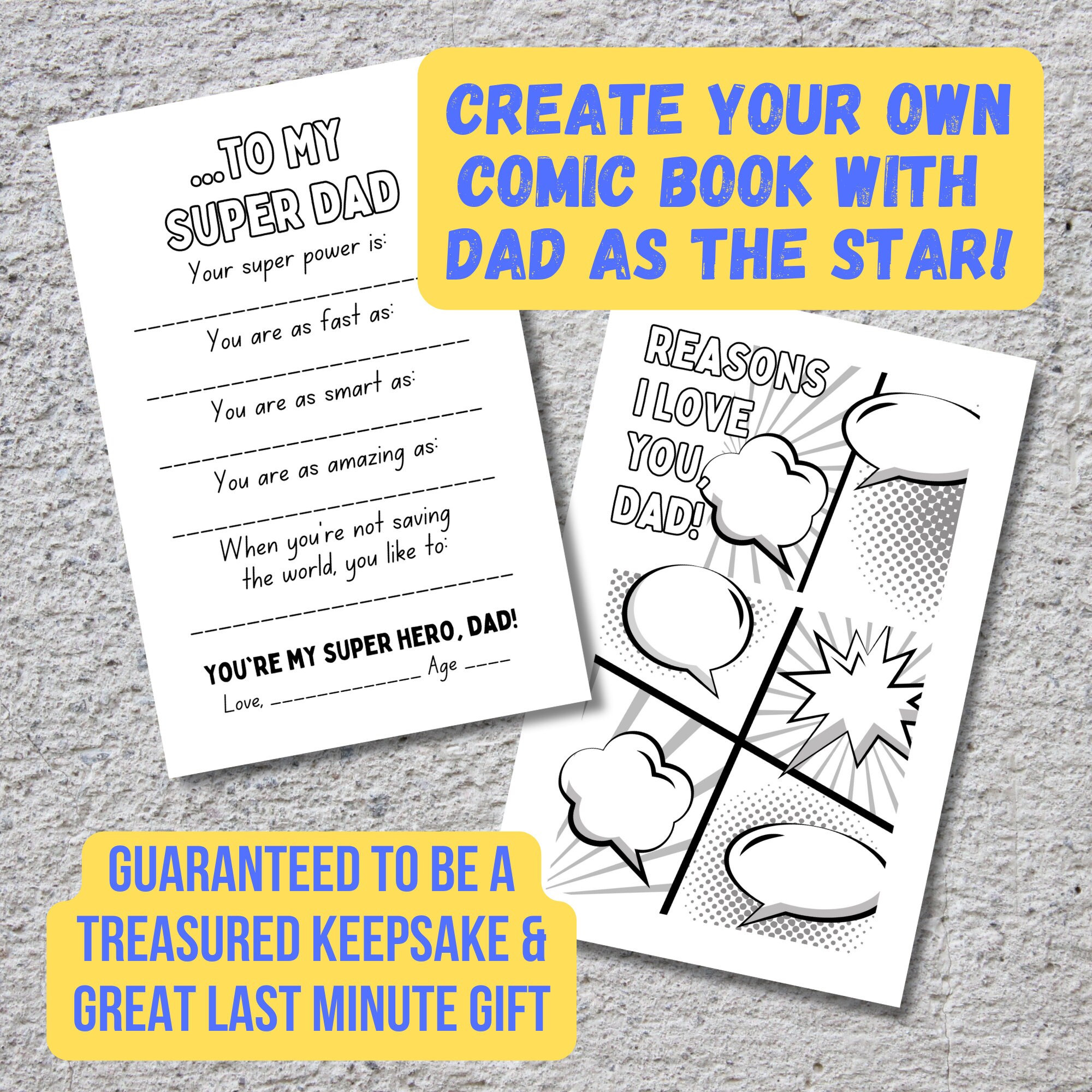 Father’s Day Coloring Card Comic Book 4 Pgs Printable Instant Download ...