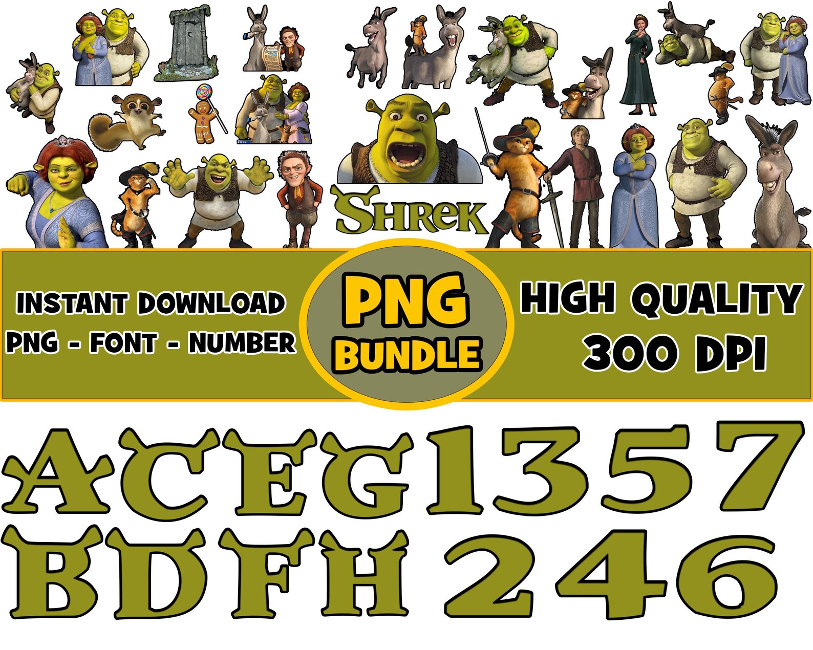 Instant Download Shrek Png and Font Bundle - Digital File - Etsy