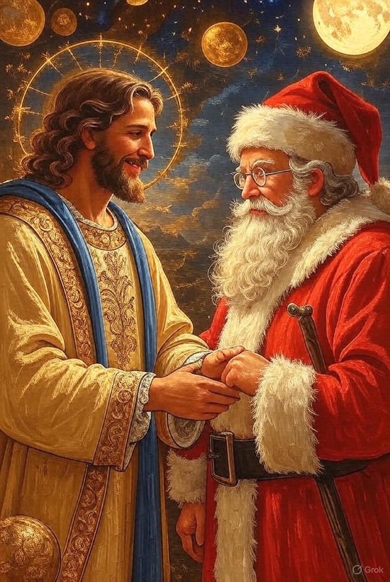 Jesus and Santa Christmas Art Print – Vintage Holiday Wall Decor ...