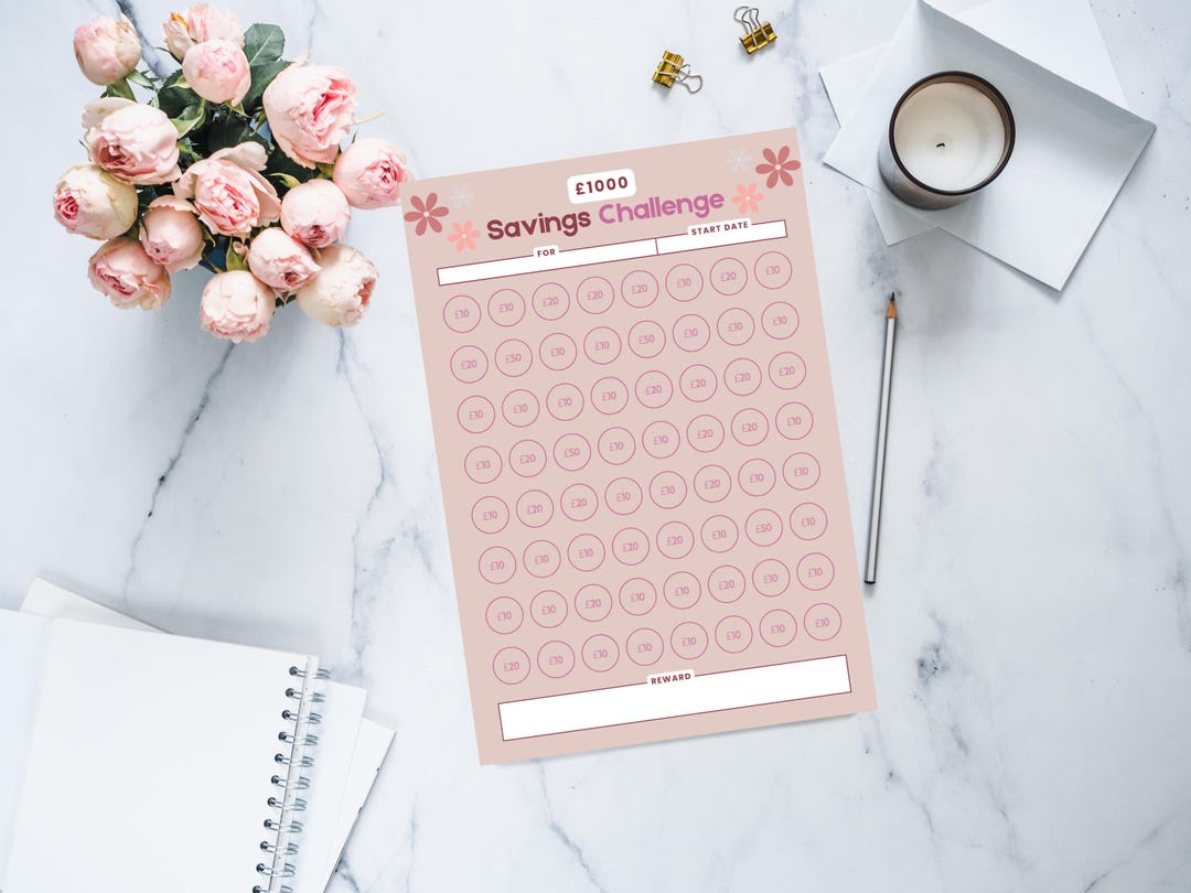 1000 Pound Savings Challenge Printable | Money Tracker (PDF) - Etsy