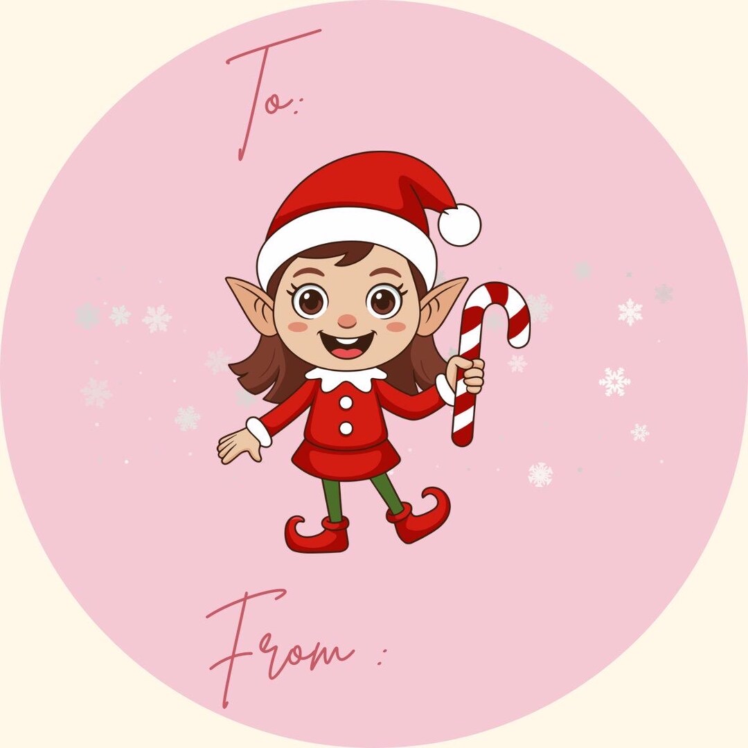 Pink Girl Elf • to From Printable Tag • Holiday Sticker • Kids ...