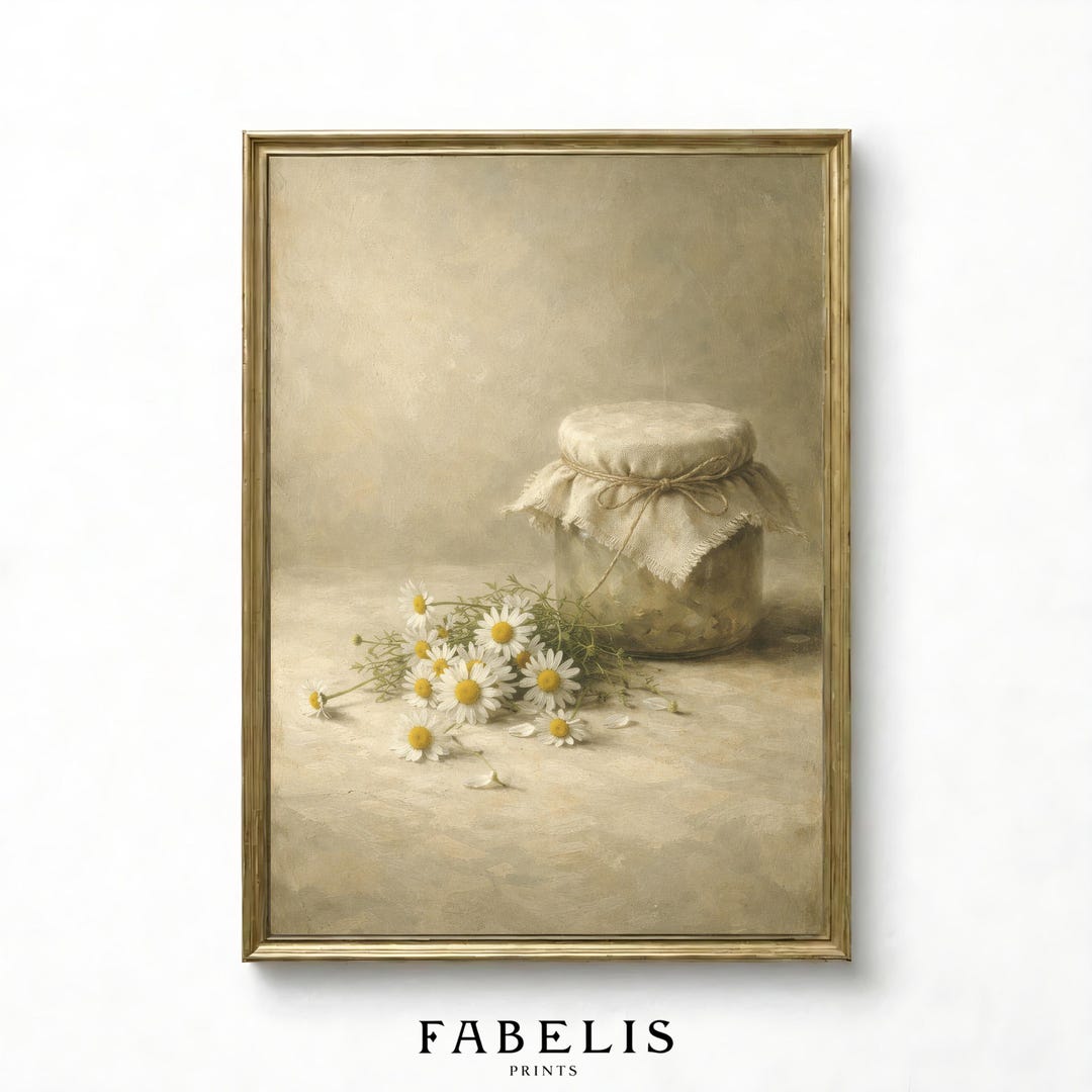 Botanical Still Life Wall Art - Chamomile Flowers - Rustic Herbal Decor ...