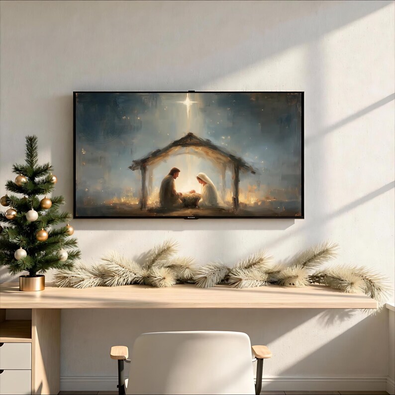 Nativity Scene Frame TV Art, Sacred Manger Night, Digital Download - Etsy
