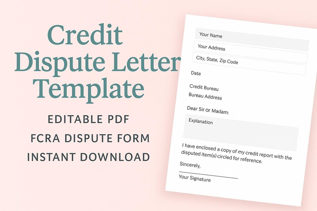 Credit Dispute Letter Template | Editable PDF | FCRA Dispute Form ...