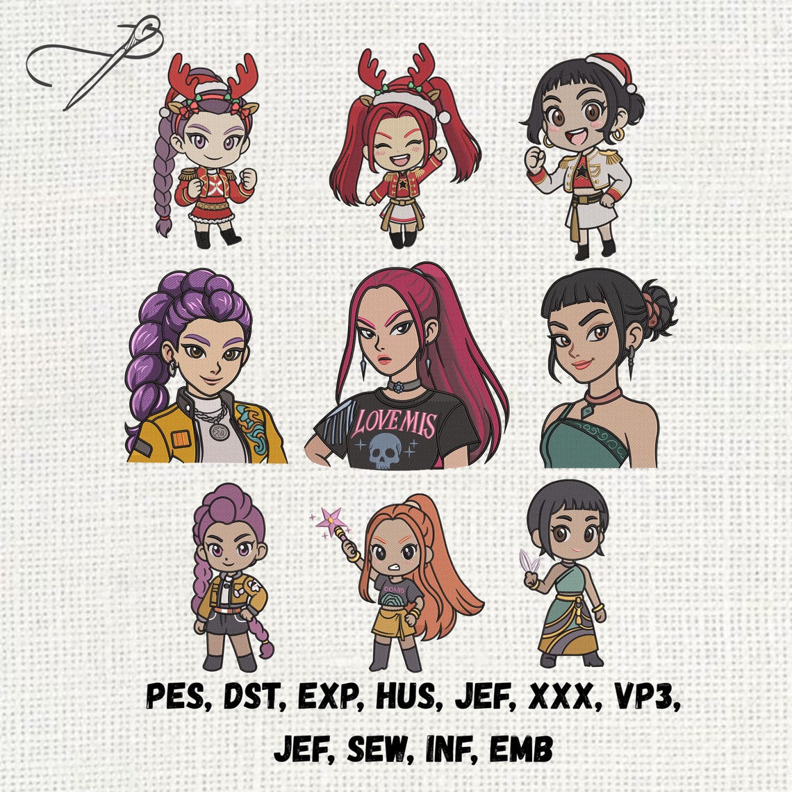 Huntrix Demon Hunter Embroidery Bundle, Zoey Rumi Mira Machine ...