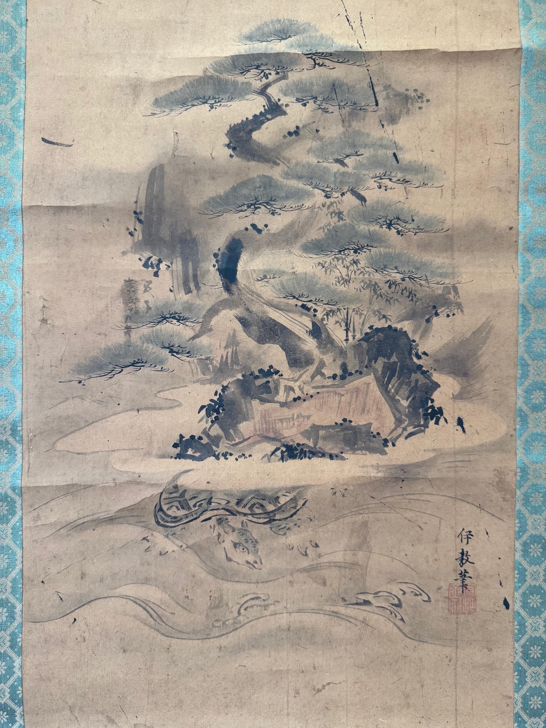 Japanese Hanging Scroll Painting – Sunrise and Pine, Ikyo, Nagaoka ...