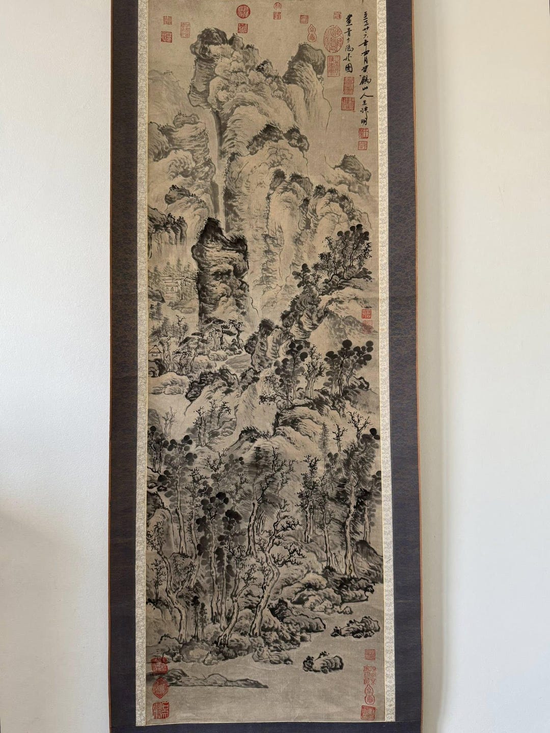 Vintage Japanese Ink Wash Scroll | Hand-painted Sumi-e Mountain ...