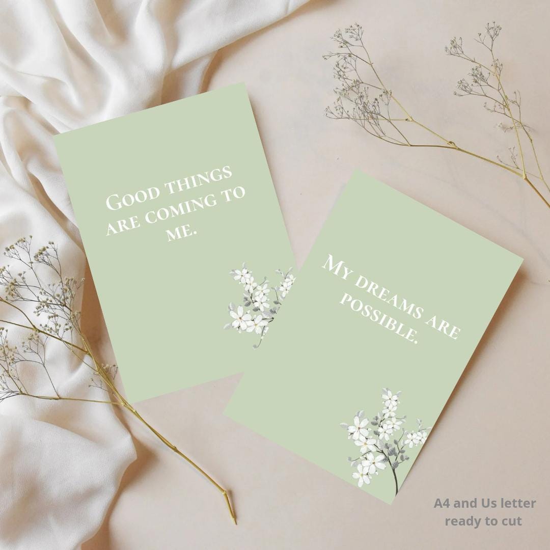 Sage Green Affirmation Cards | Printable Self-care Deck (digital ...