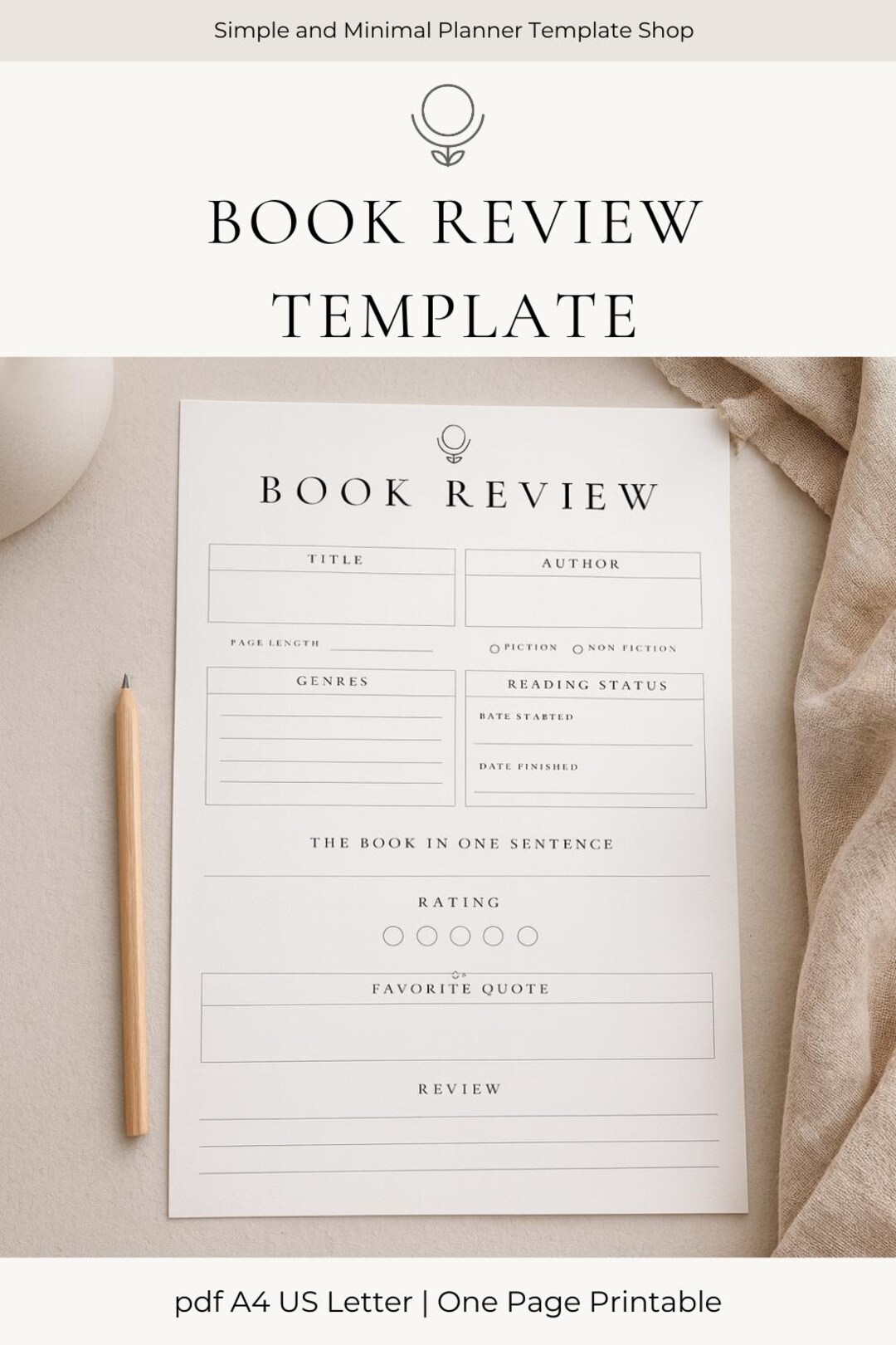 Printable Book Review Page · Reading Journal Template - Etsy