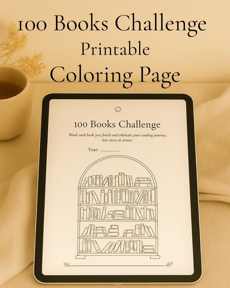 100 Books Challenge Coloring Page | Printable Bookshelf Tracker | Book ...