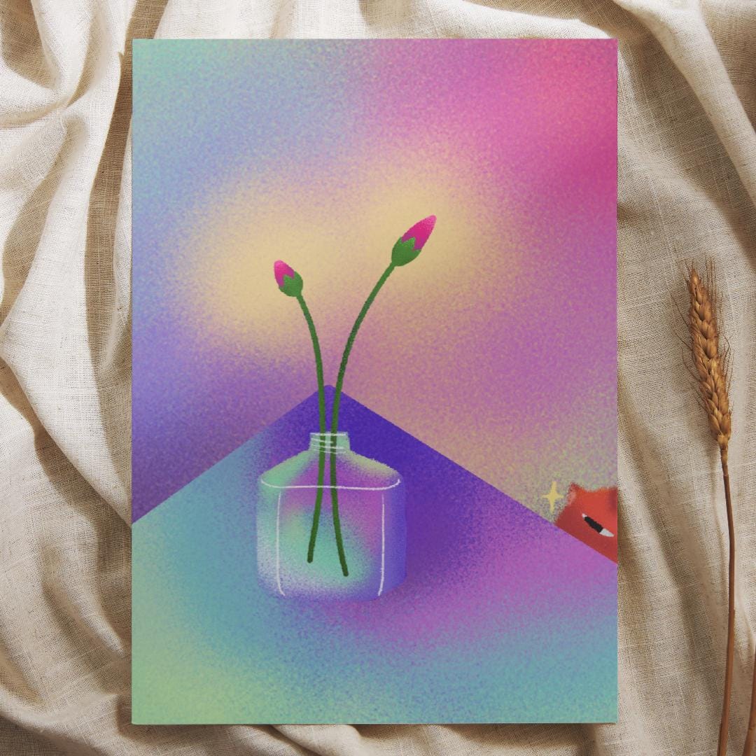 Neon Vase With Buds Poster | Rolled Poster, Gradient Abstract Floral ...
