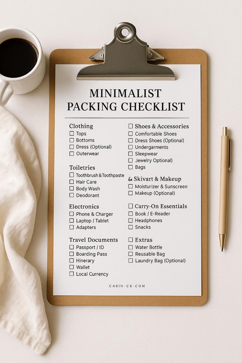 Minimalist Packing Checklist Printable | Travel Packing List | Vacation ...