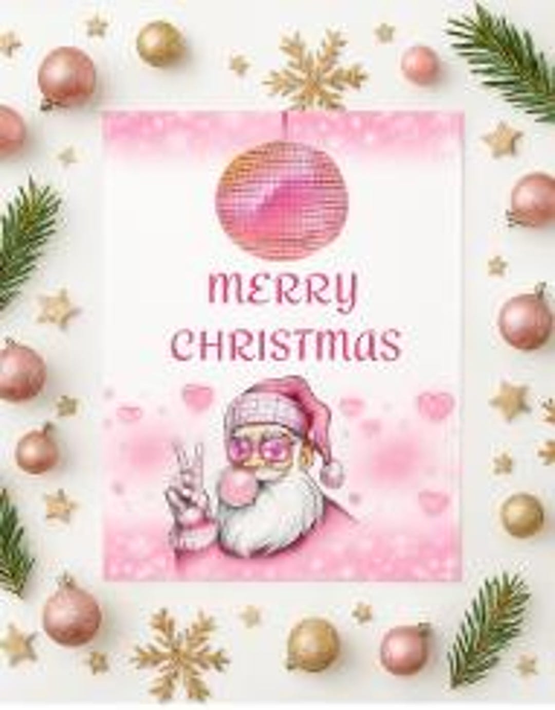 Disco Santa Merry Christmas Print – Pink Christmas Wall Art – Glam ...