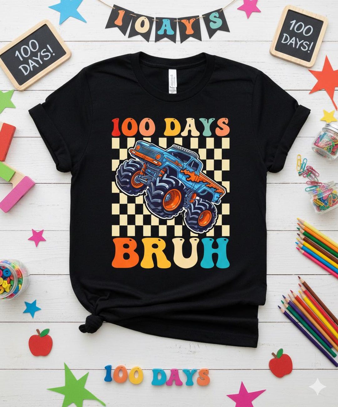 Bruh 100 Days of School 100th Day Monster Truck Boys Kids Digital Png ...
