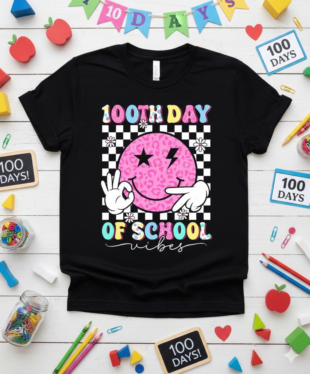 100th Day of School Vibes Cute Smile Face 100 Days of School Digital ...