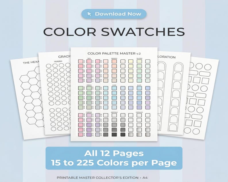 Printable Color Swatch Charts, Watercolor Palette Master, Art Journal ...