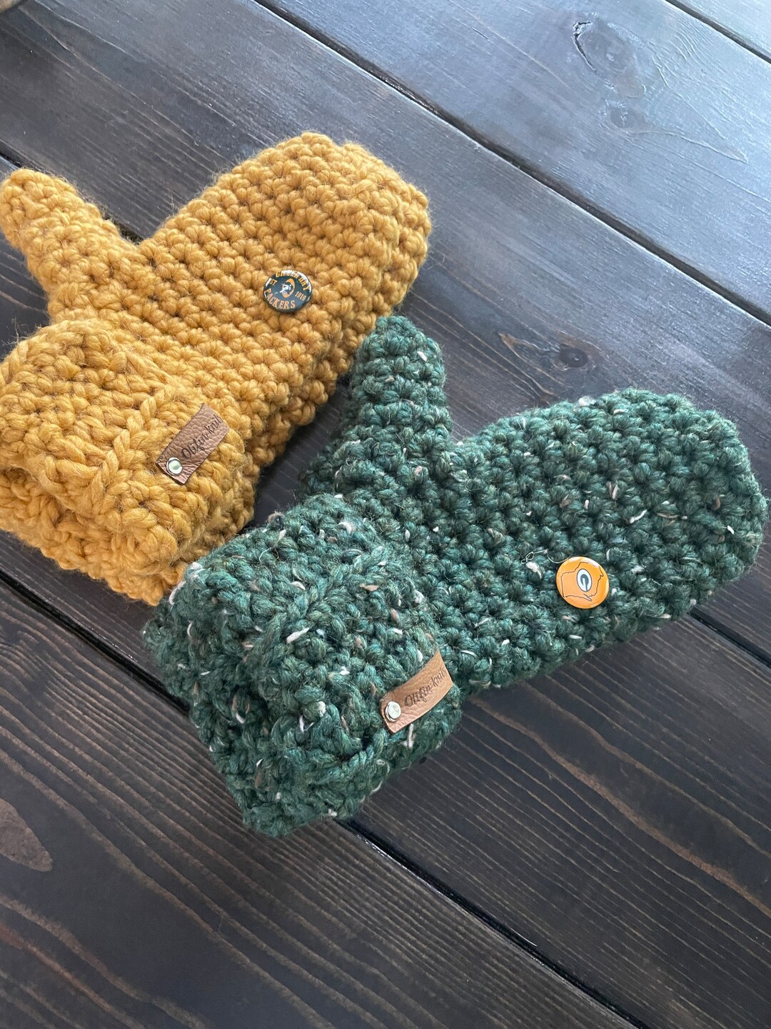 Green Bay Football Team Green and Gold Mittens, Chunky Oversized ...
