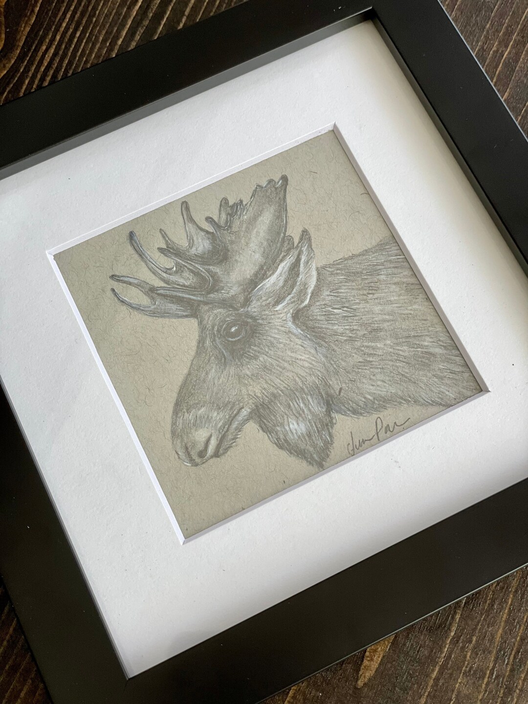 Moose Drawing in Frame, Moose Pencil Drawing, Framed Artwork, Original ...