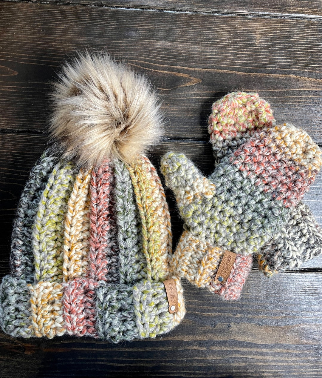 Crochet Hat and Mitten Set, Handmade Chunky Oversized Mittens and Hat ...