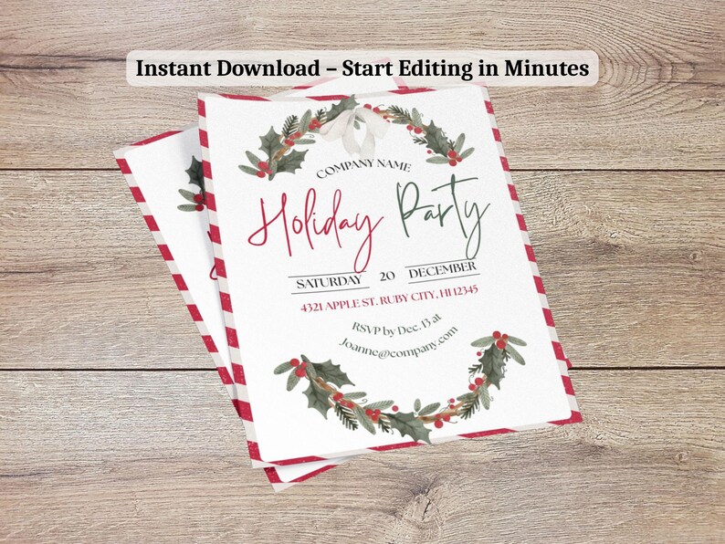 Christmas Work Invitation Editable | Company Party Holiday Invite ...