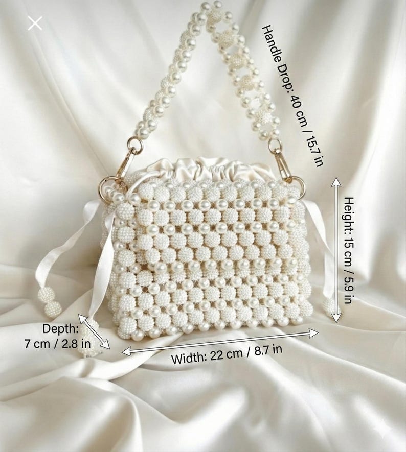 Mini bolso de mano con cuentas de perlas color marfil, bolso de mano de ...