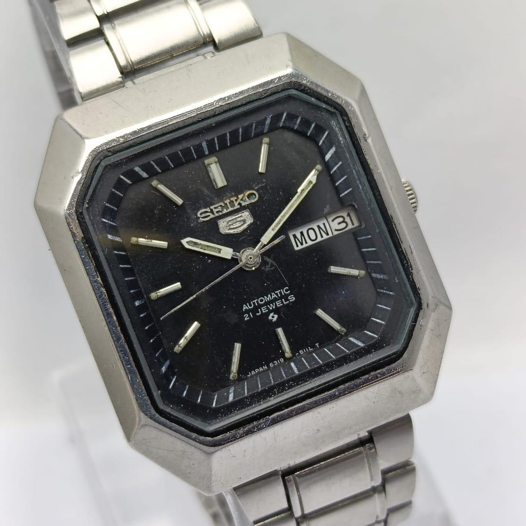 Seiko 5 Automatic 6319-509A Vintage Men’s Watch Black Dial Day Date ...