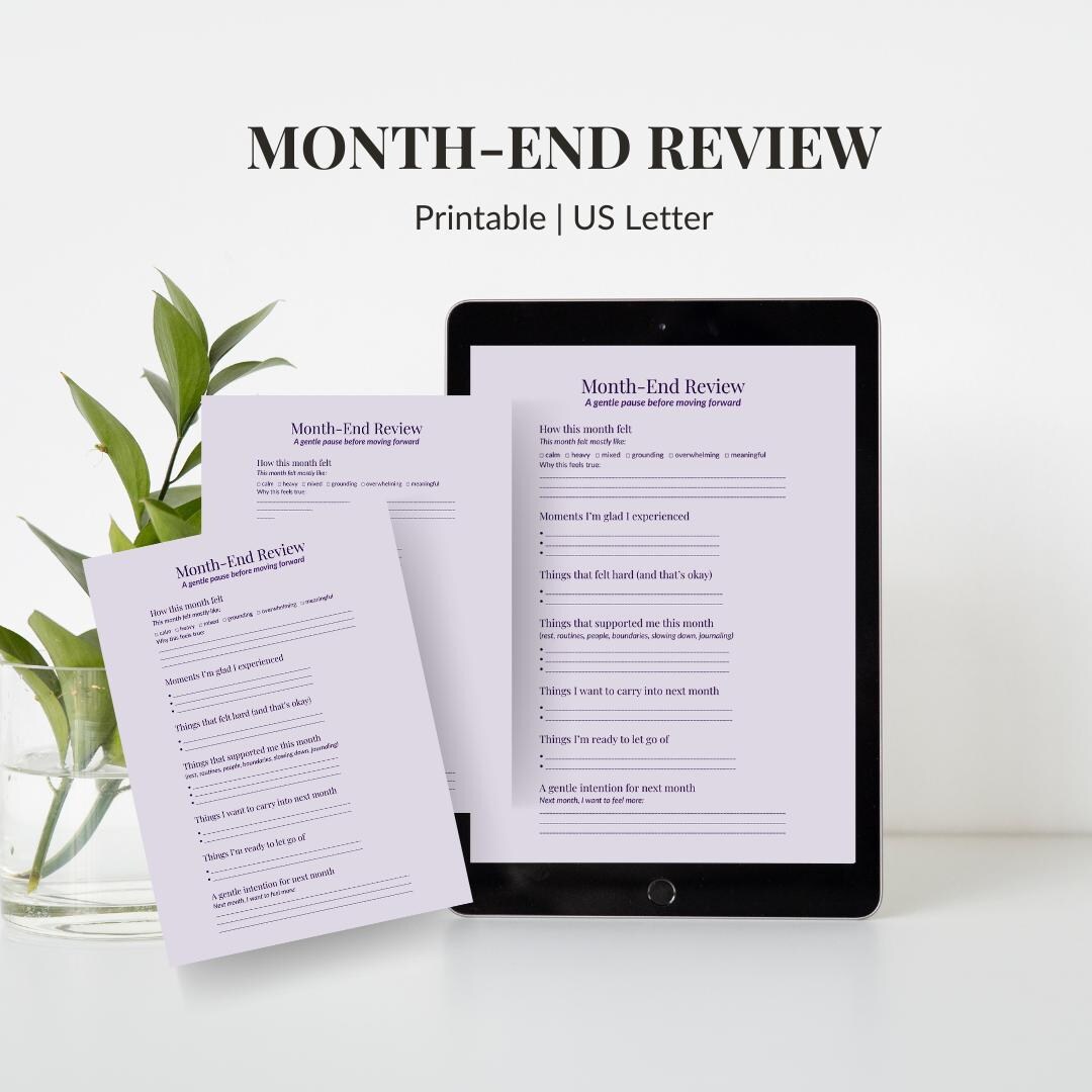 Month-end Review Printable | Gentle Monthly Reflection Journal for ...