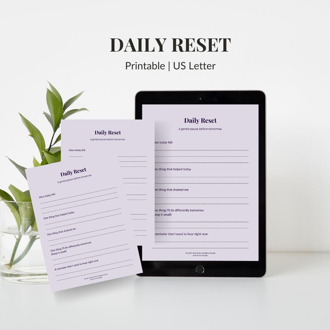 Daily Reset Printable | Anxiety Relief Journal Page | Gentle End of Day ...