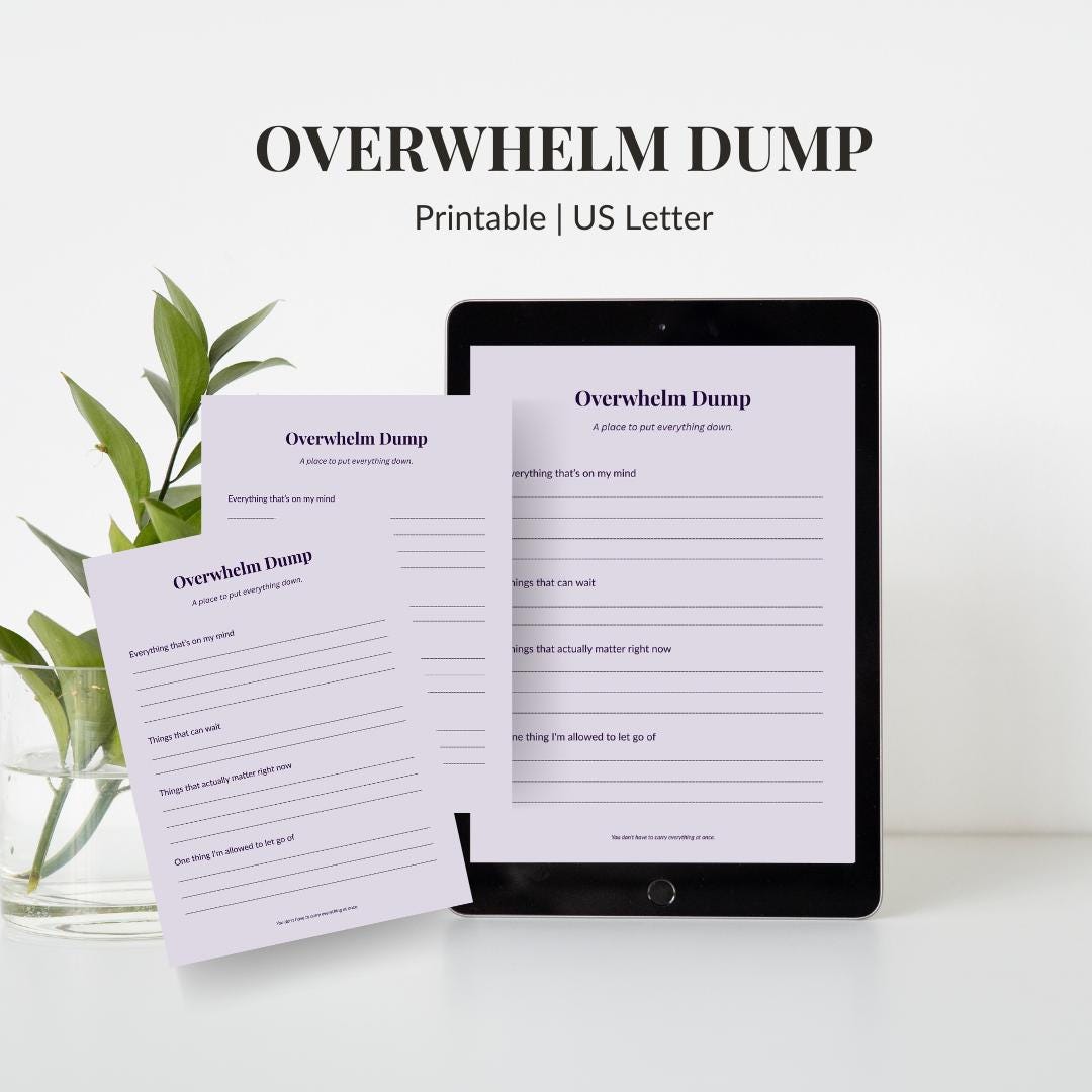 Anxiety Relief Overwhelm Dump Printable | Mental Health Worksheet (PDF ...